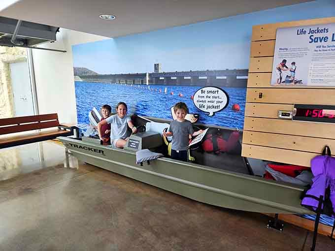 Kids learn about water safety through hands-on displays that beat any lecture about wearing life jackets.