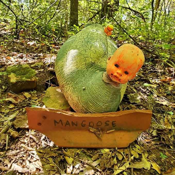 Someone dubbed this creation "Mangoose," and honestly, the whimsical misspelling just adds to the trail's delightfully offbeat charm and humor.