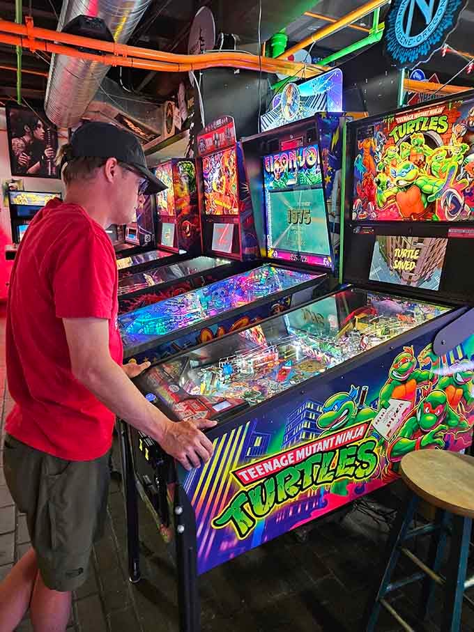 Lost in pinball concentration, this player knows the zone where everything else disappears except flippers and that silver ball.