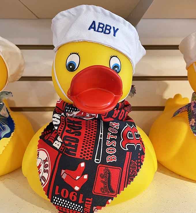 Someone named Abby now owns a personalized duck wearing a Boston Red Sox scarf, living their best New England life.
