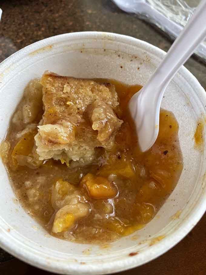 Peach cobbler in a cup means you can eat it faster, which is exactly what you'll want to do.