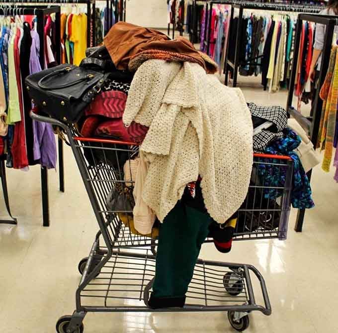When your cart looks like this, you've officially had a very successful day at Family Thrift Outlet.