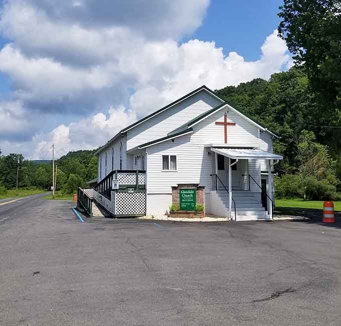 Glendale Church stands white and welcoming, a testament to small-town faith and community spirit enduring.