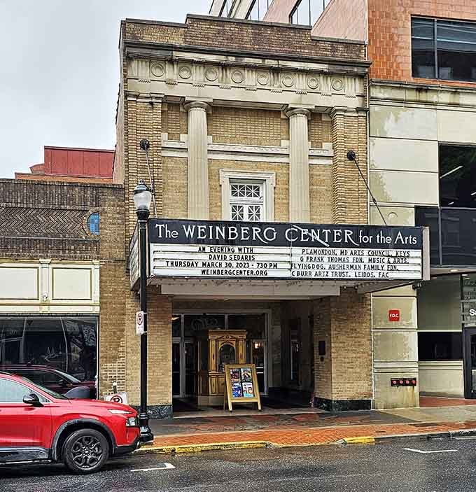 The Weinberg Center's classic marquee promises entertainment that doesn't require explaining streaming services to anyone over fifty.
