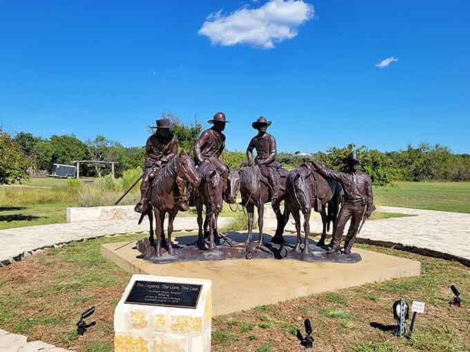 This bronze sculpture captures the spirit of frontier determination, forever frozen mid-journey across the Texas landscape.