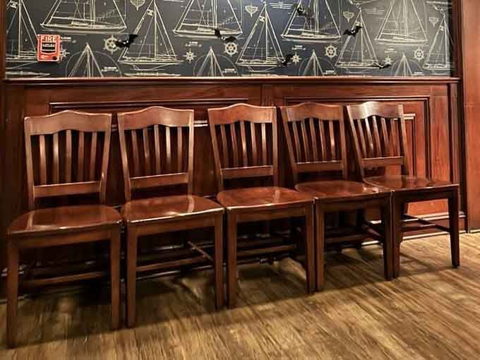 Nautical decor and comfortable seating make waiting for your table almost enjoyable, almost being key.