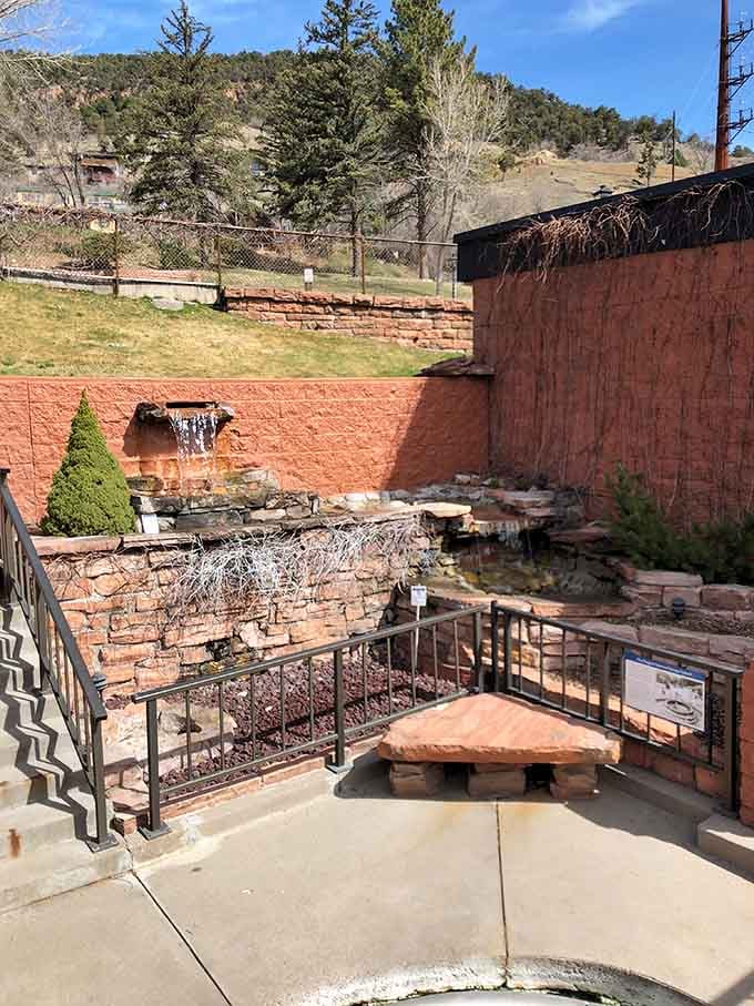 Terraced pools and waterfalls create a spa-like setting, with a corner bench offering a relaxed place to sit&mdash;no pretentious cucumber water needed.
