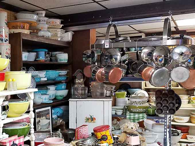 Vintage Pyrex in every color imaginable, proving our grandparents knew how to make kitchenware that actually lasted forever.