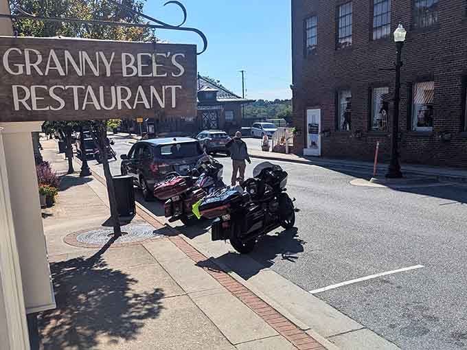 Street-side signage welcomes hungry travelers to discover Appomattox's best-kept culinary secret waiting inside.