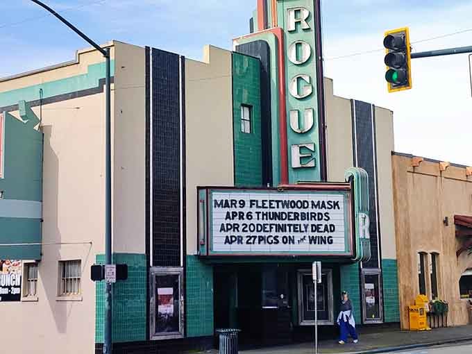 The Rogue Theatre's vintage marquee is the kind of downtown landmark that makes you feel like you've traveled back in time.