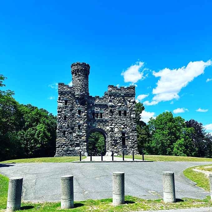 The stone tower structure stands as a quirky landmark that makes you wonder about its story while providing excellent photo opportunities.