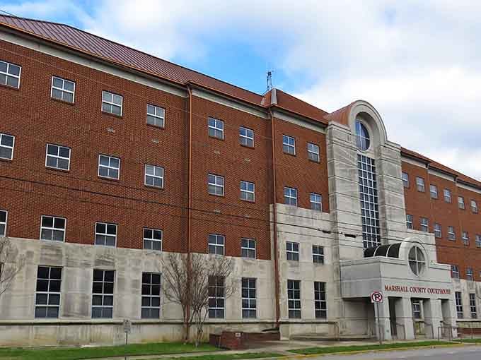 The Marshall County Courthouse stands proud in brick, anchoring downtown with the kind of architecture that says "we've been here awhile."