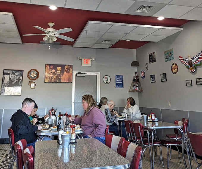 Real people enjoying real food in a real diner, exactly as the breakfast gods intended it.