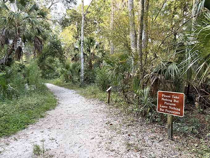 That trail sign says it all: take nothing but photos, leave nothing but footprints, and memories, naturally.