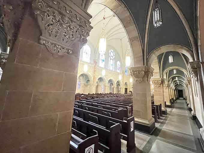 The interior craftsmanship showcases artistry that makes you wonder how they built this without modern tools or coffee.