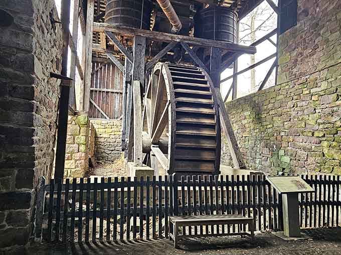 This massive water wheel once powered essential machinery, proving that renewable energy isn't exactly a new concept.