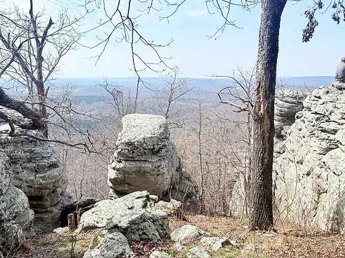 Weathered sandstone formations balance like nature's own Jenga game, defying gravity with prehistoric confidence and style.