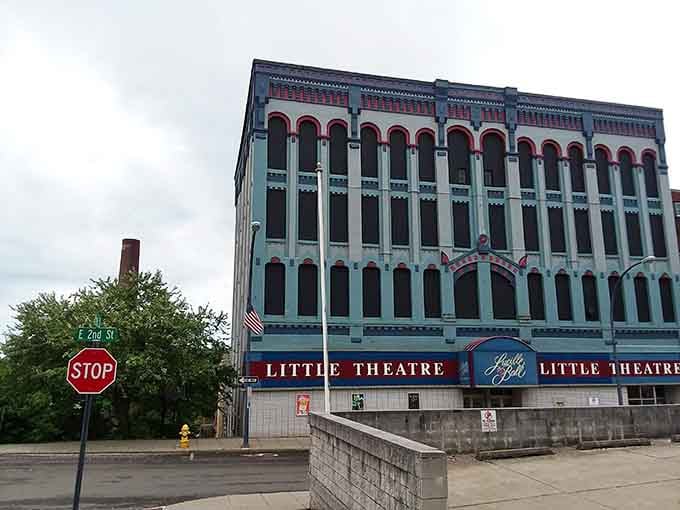 The Lucille Ball Little Theatre's facade is a time capsule of when downtown theaters were architectural statements, not multiplexes.