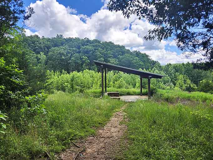 Shaded picnic shelters offer the perfect spot to refuel between adventures in this outdoor playground.