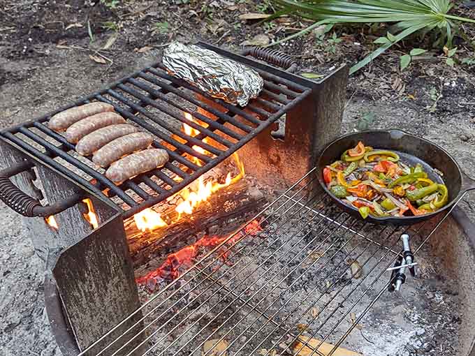 Campfire cooking hits different when you're surrounded by palmetto trees instead of your neighbor's fence and barking dog.
