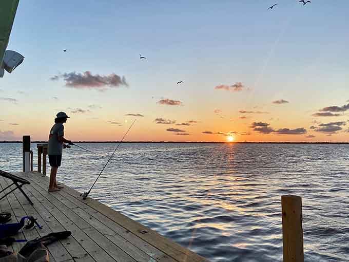 Sunrise fishing where your commute from bed to prime casting spot takes approximately twelve seconds total.