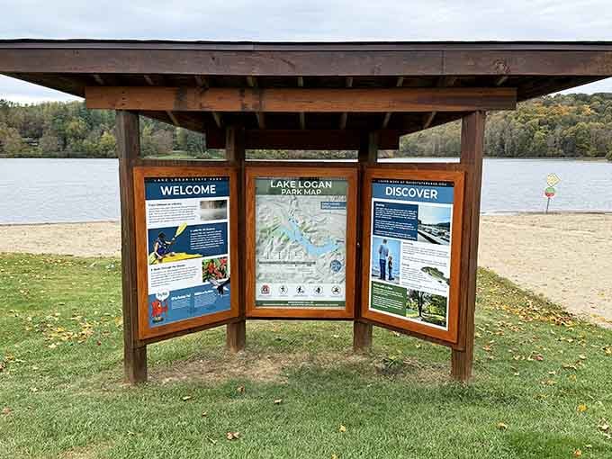 Everything you need to know about exploring Lake Logan, conveniently displayed before your adventure begins.