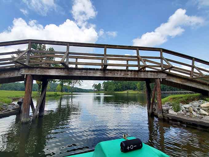 Rustic footbridges over the water add charm while keeping your feet dry, a win-win in anyone's book.