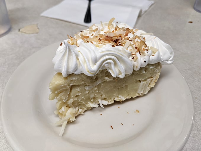 Towering coconut cream pie crowned with toasted flakes and billowy meringue makes dessert for breakfast seem perfectly reasonable, honestly.