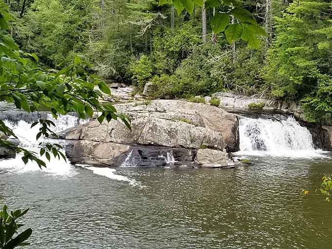 The stream above ground hints at the underground waterways below, where nature's been doing its slow sculptural work since forever.