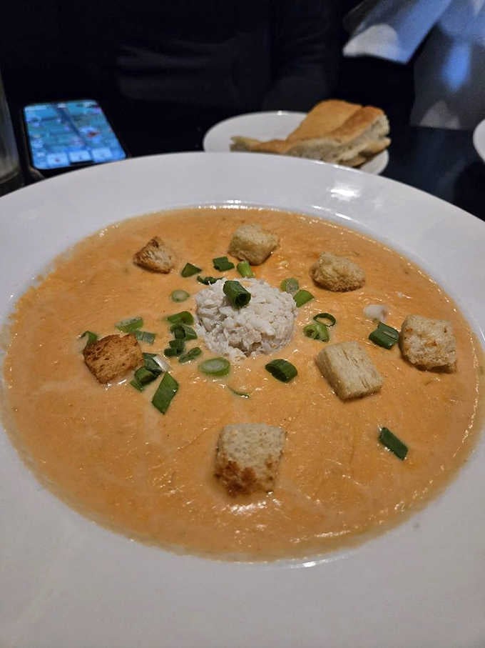 Crab bisque this rich and creamy makes you forget you're hundreds of miles from any crab boat.