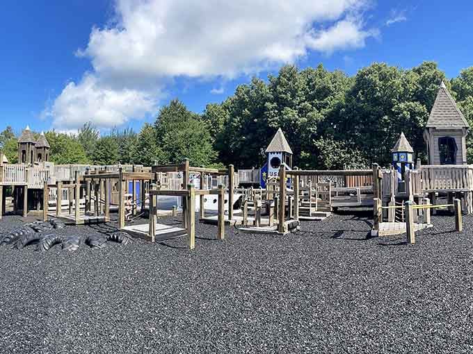 This playground sprawls with enough equipment to tire out kids without tiring out your bank account.