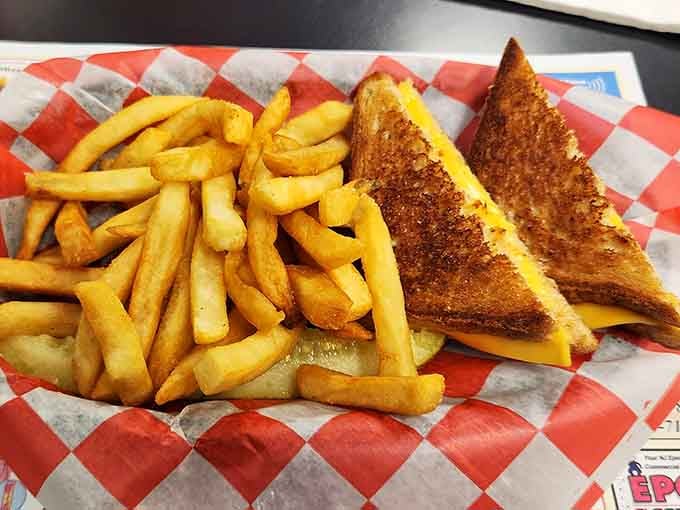 Grilled cheese done right, with that perfect golden crust that crunches just so when you bite in.