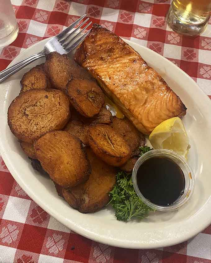 Salmon with sweet plantains that'll make you forget you're hundreds of miles from any ocean or tropical paradise.