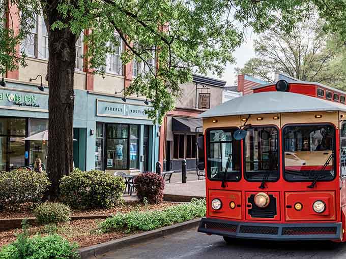 That cheerful red trolley becomes your charming tour guide, showing off downtown's treasures while you relax in old-fashioned style completely.