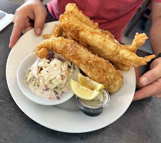 Fish and chips done right, with generous portions of crispy battered fish that would make any pub jealous.
