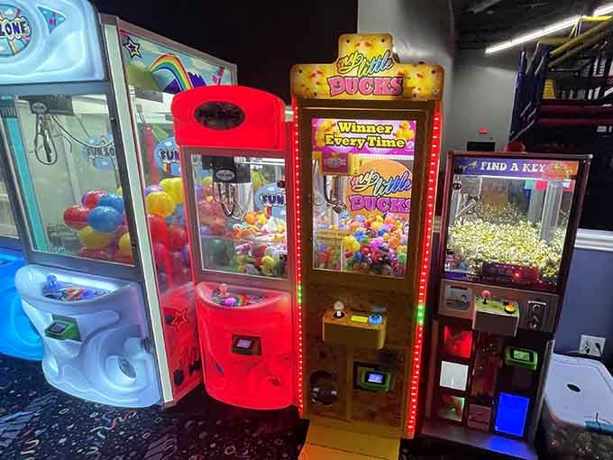 These colorful claw machines are basically slot machines for kids, teaching probability theory one stuffed animal attempt at a time.