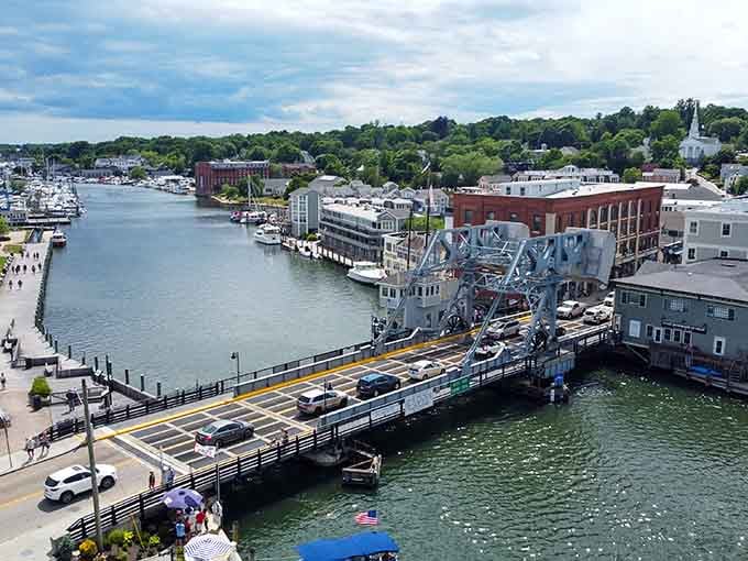 The famous drawbridge in action, halting traffic and creating the most picturesque traffic jam you'll ever experience in your life.