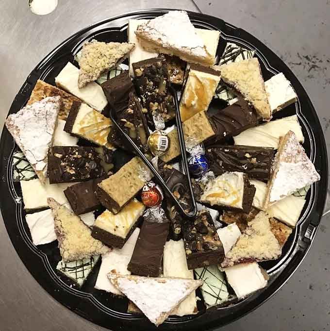 Brownies, bars, and sweet treats arranged like edible art&mdash;dessert here isn't an afterthought, it's a destination.