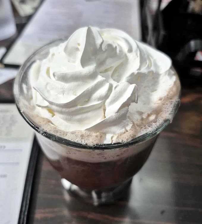 Hot chocolate piled high with whipped cream. This is the drink that makes cold Michigan winters completely forgivable.