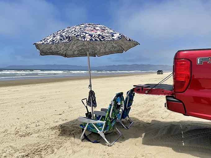 Your beach chair setup is literally three steps from your truck bed cooler.