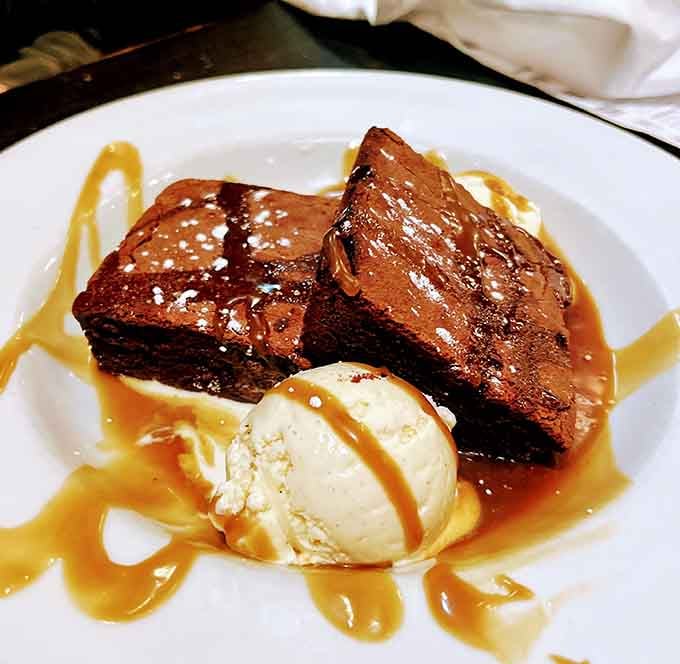 Brownies, ice cream, and toffee sauce conspiring together to make your diet start tomorrow instead of today.