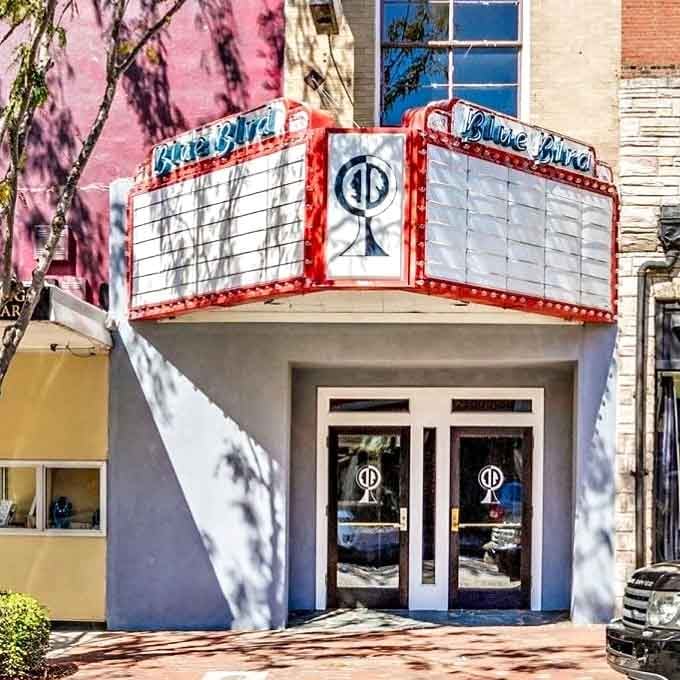 The Bluebird Theater's vintage marquee recalls when going to the movies meant dressing up and actual human interaction.