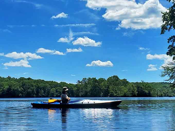 Kayaking across pristine waters under blue skies is Connecticut's version of a spa day, minus the cucumber water.