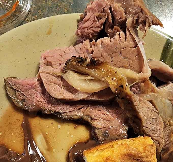 Tender slices of roast beef that would make your grandmother nod approvingly, even if she insists hers is still better.
