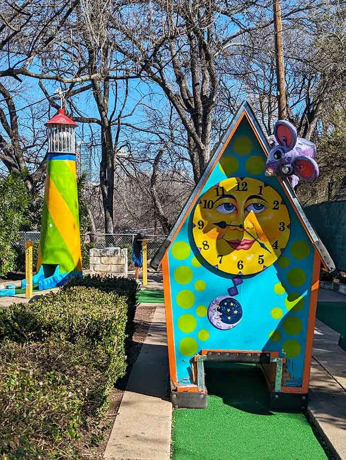 Time flies when you're having fun, especially when there's a whimsical clock tower watching over your terrible putting skills.