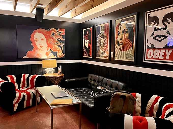 Union Jack chairs and pop art create an unexpectedly cool vibe that's part London pub, part modern gallery.