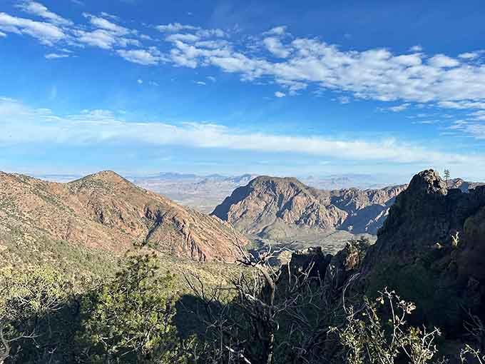 Layer upon layer of mountain ranges stack up like nature's version of a perfectly composed photograph.