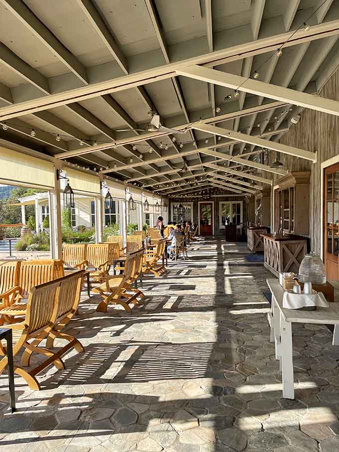 Covered patios where the shadows play and your wine glass never seems to empty.