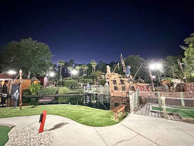 Under the stars, this pirate paradise glows like a treasure chest someone finally remembered to open and enjoy.