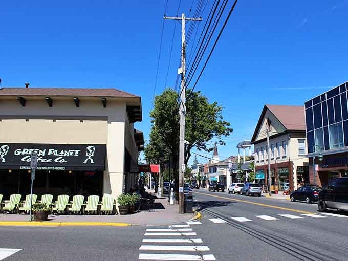 Tree-lined streets where local shops still outnumber chain stores, imagine that in today's world.